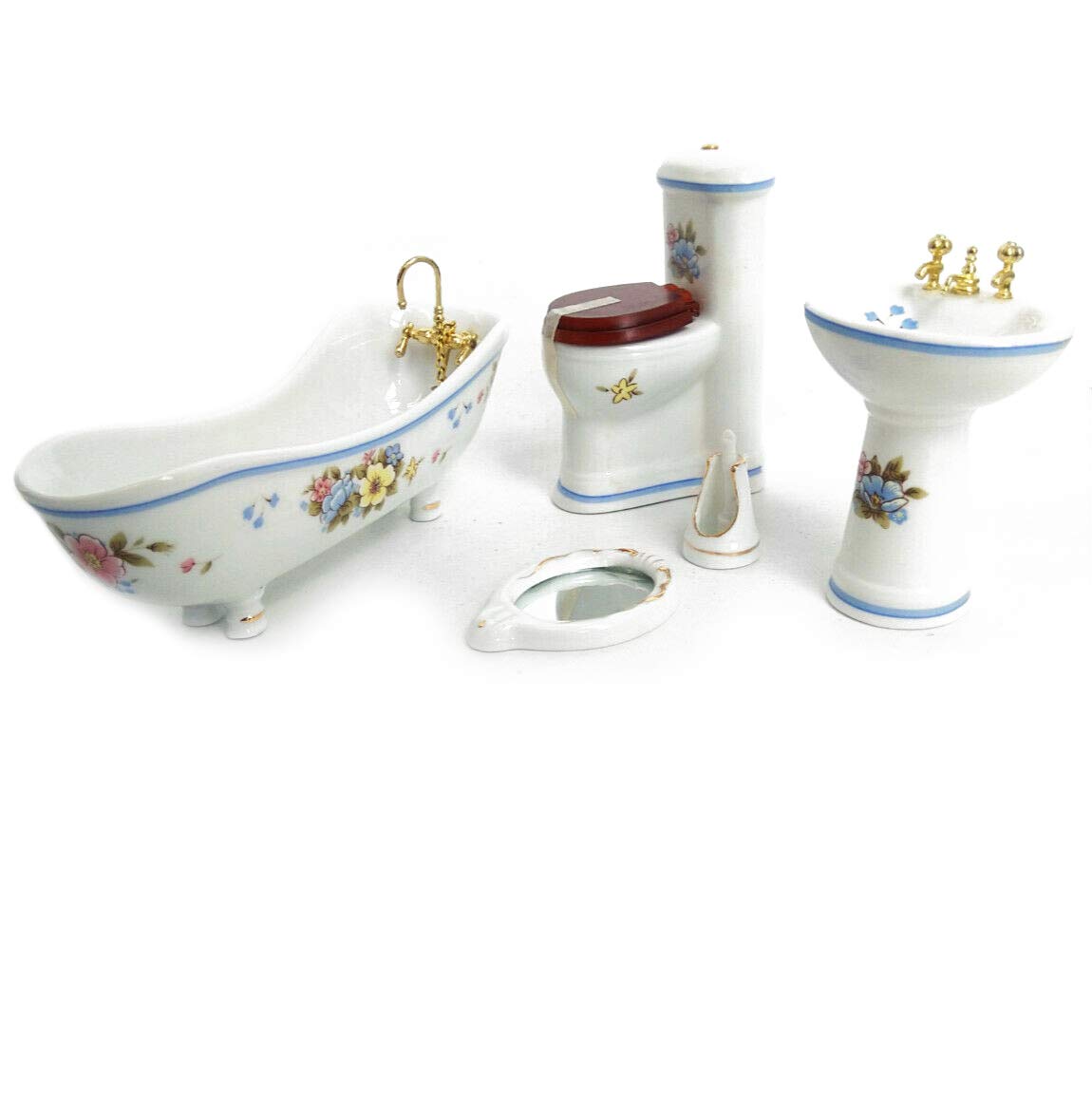 Dollhouse Bathroom Set 1/12 Scale Toilet Ceramic Miniature Furniture Accessories