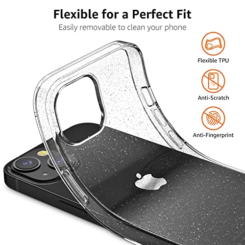 Amazon Basics Glitter Soft TPU Smartphone Cover for iPhone 13, Crystal Quartz