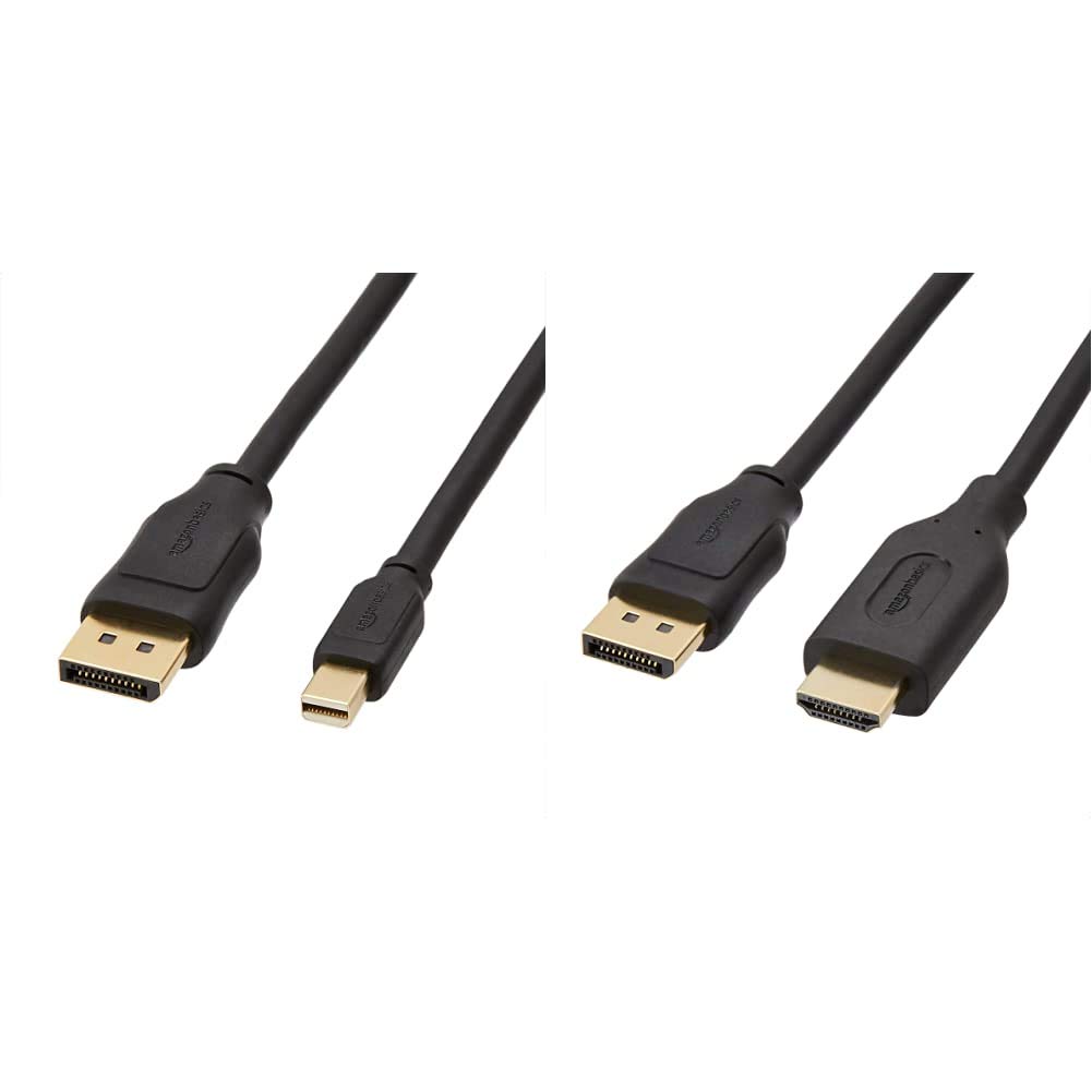 Amazon Basics HL-007271 Mini DisplayPort to DisplayPort Cable - 6 Feet & Uni-Directional DisplayPort to HDMI Display Cable - 6 Feet