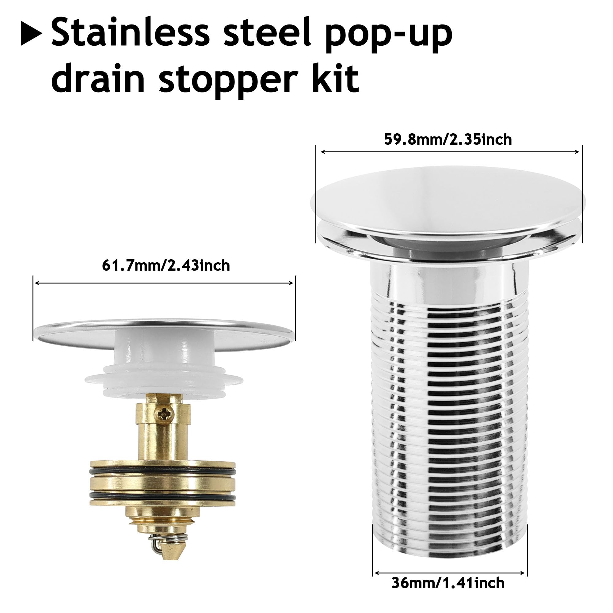 Bathroom Sink Drain Kit, with Flexible Expandable P-Trap Sink Drain Pipe, Fits 1-1/4",1-1/2" and 2'' Drain Hole, Built-in Anti-Clogging Stopper, Anti-Odor Bathroom Sink Drain