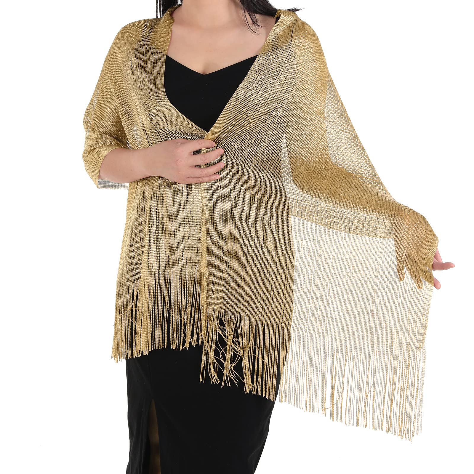 Aster Sparkling Metallic Shawls and Wraps for Evening Dresses with Buckle, Womens Shawls and Wraps for Evening Party Bride Bridesmaid Gifts(Gold)