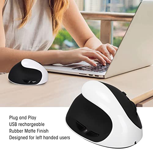 ASHATA Left Vertical Ergonomic Mouse,Left Handed Vertical Mouse 800 1200 1600 DPI Adjustable 2.4G Wireless Rechargeable Mouse with USB Adapter,for Laptop PC Tablet(Black White)