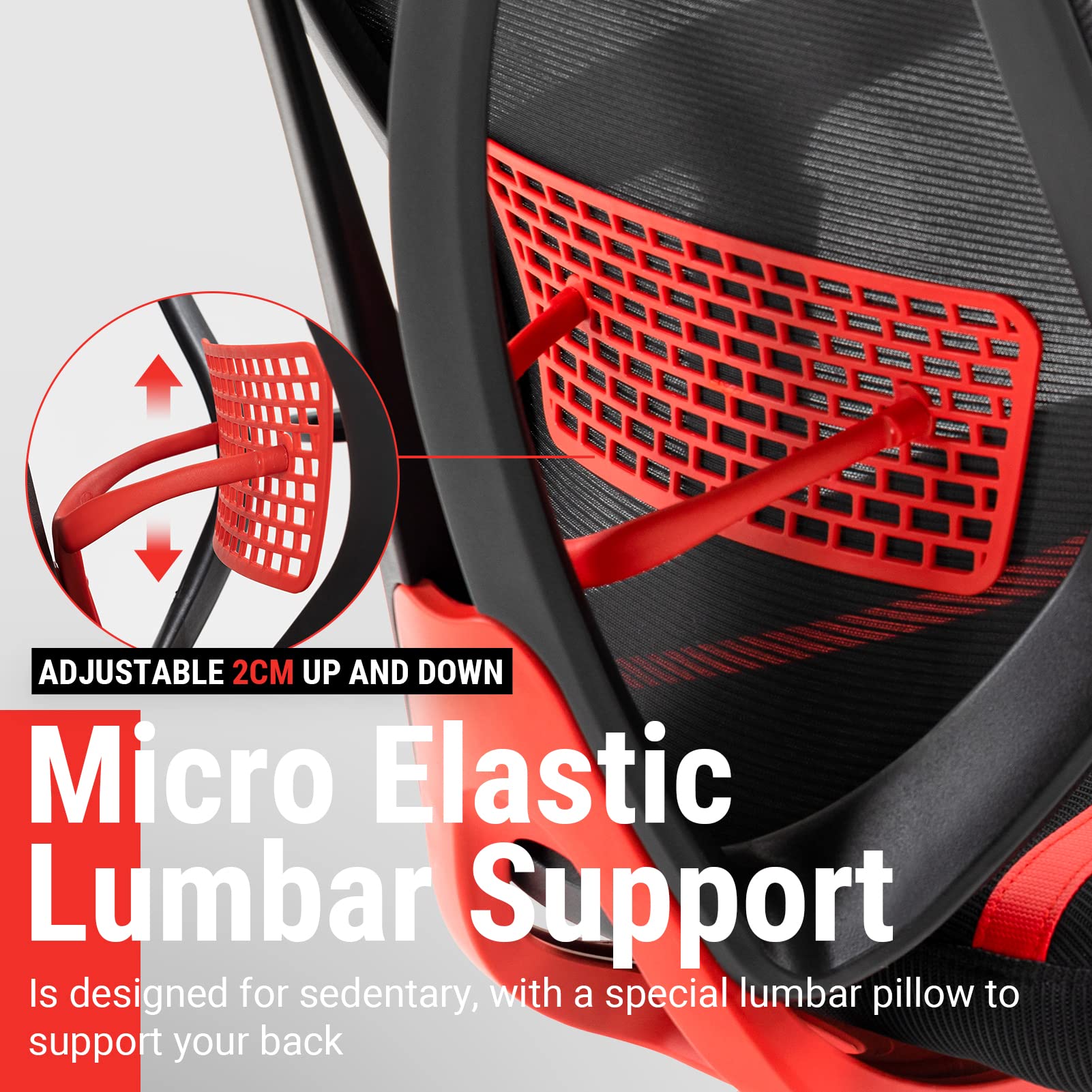 Aodrova Office Chair Gaming Chair with Extra Large Bionic Headrest, Breathable Mesh Office Chair with Ergonomic Lumbar Support and Adjustable 3D Armrests (Red)