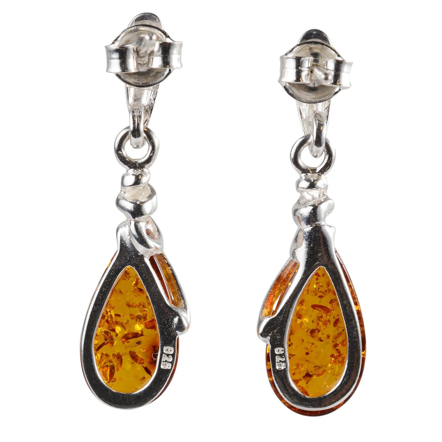 Amber Earrings - 925 Baltic Honey Amber Dangling Earrings "Eleanor" - GIA Certified - Gemstone Dangle Earrings - Sterling Silver Jewelry Collection