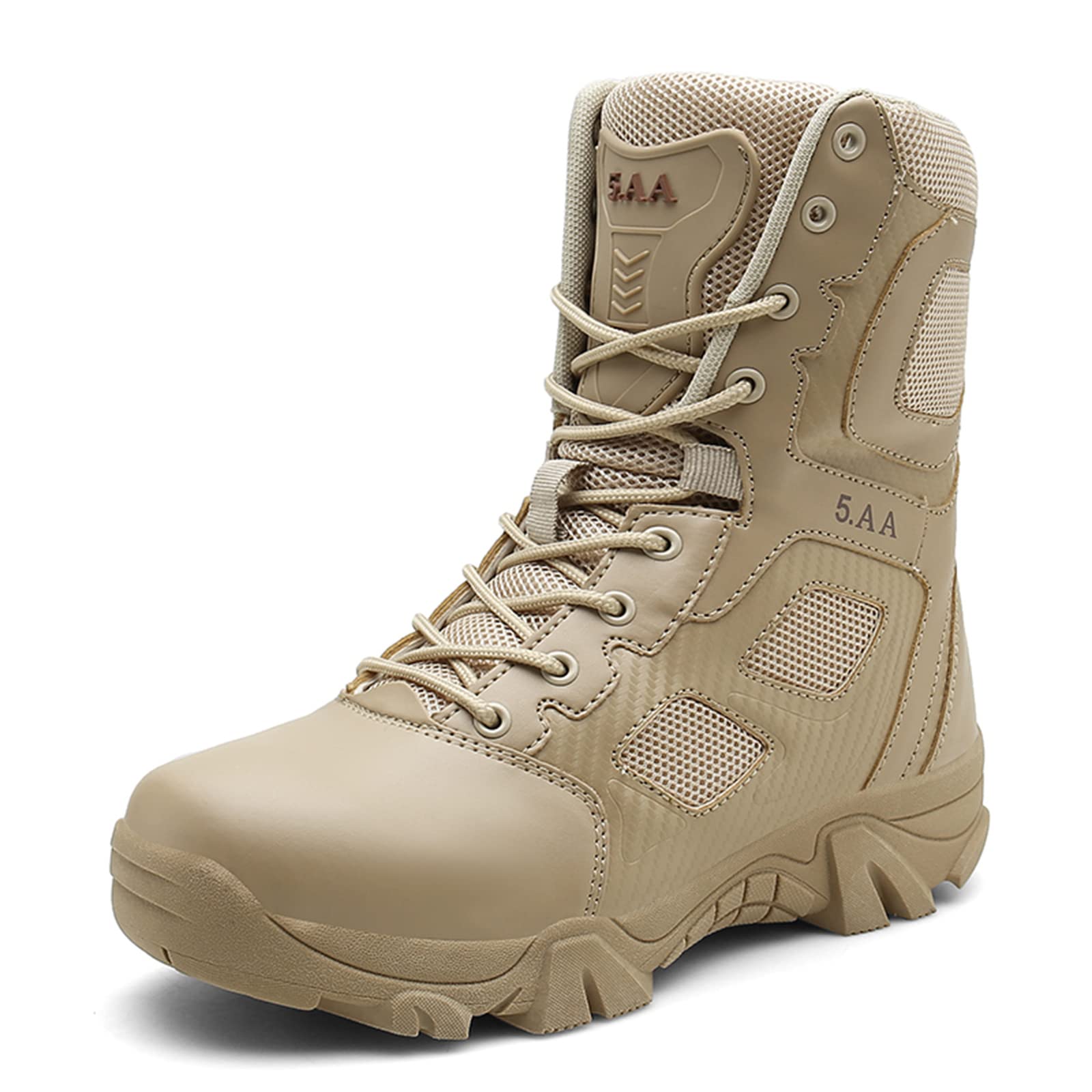 AIRAVATA Combat Boots with Zipper Mid Ankle Military Hiking Boots Waterproof Lightweight Durable Hunting Leather Brown Combat Boots Size 10