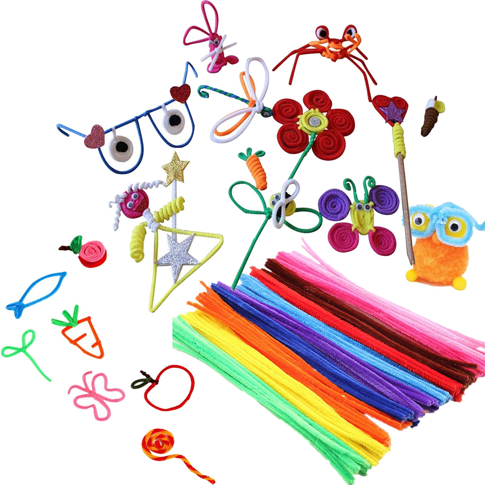 KAZETEC 100 PCS Pipe Cleaners, Chenille Stems, Pipe Cleaners Craft Supplies, 10 Colors Chenille Stems for DIY Arts Crafts Project(Multi Color)