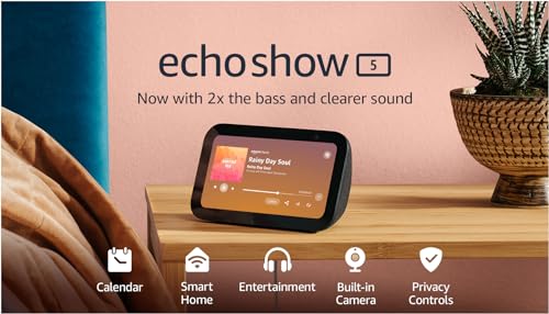 Amazon Echo Show 5 (3rd Gen, 2023 release) | Smart display with 2x the bass and clearer sound | Charcoal