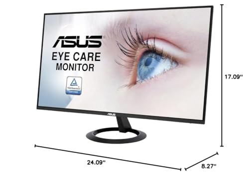 ASUS 27” 1080P Monitor (VZ27EHE) - Full HD, IPS, 75Hz, 1ms, Adaptive-Sync/FreeSync, Low Blue Light, Flicker Free, Ultra-Slim, VESA Mountable, Frameless, HDMI, VGA, 14"x24.1"x1.5",Black