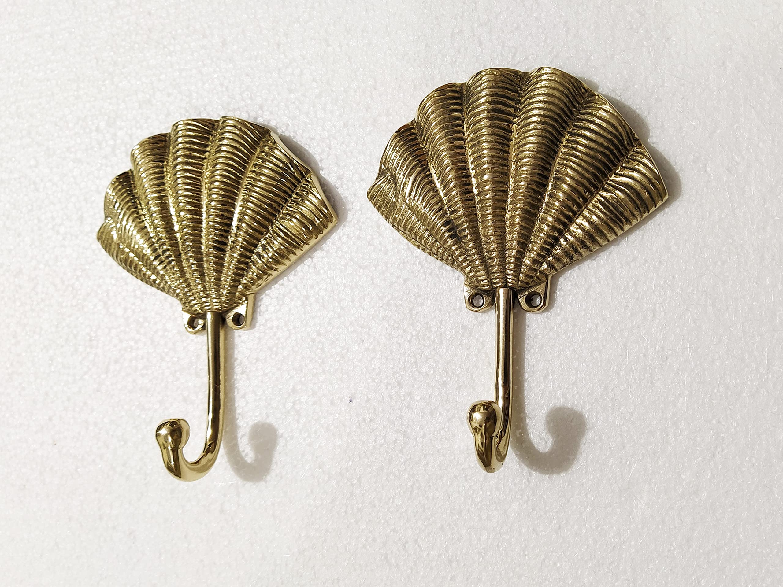 Brass Sea Shell Wall Mount Hooks Set of 2 Pieces Sculpture Unique A Excellent Item for Home | Office | Restaurant Decorative Item Statue Coat Hook by INDIAART12, Height - 13 cm