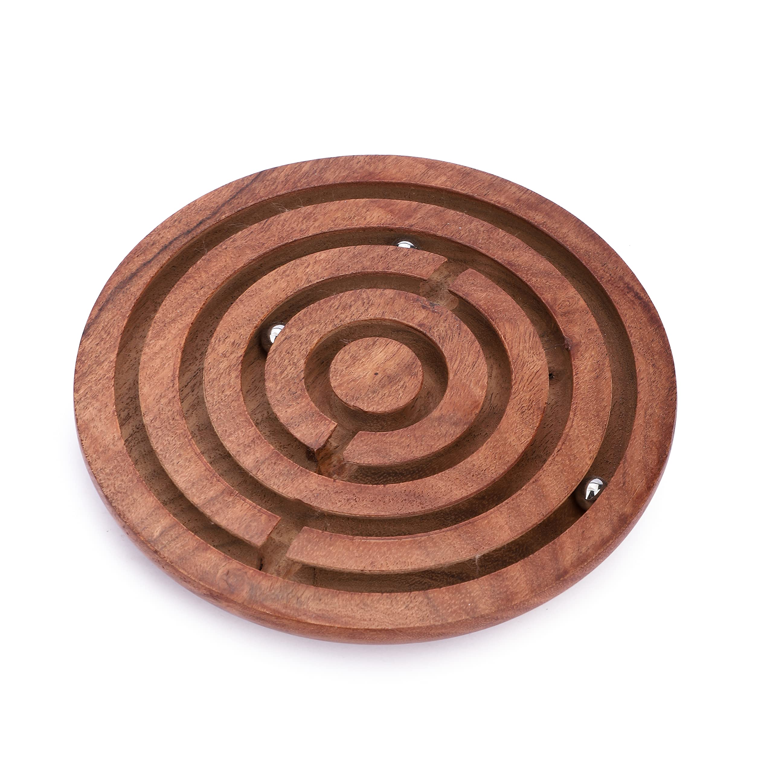 Ajuny Handcrafted Indian Wooden Round Labyrinth Ball Maze Puzzle Board Game Challenging Education Game, Brain Teaser for Kids, Adults