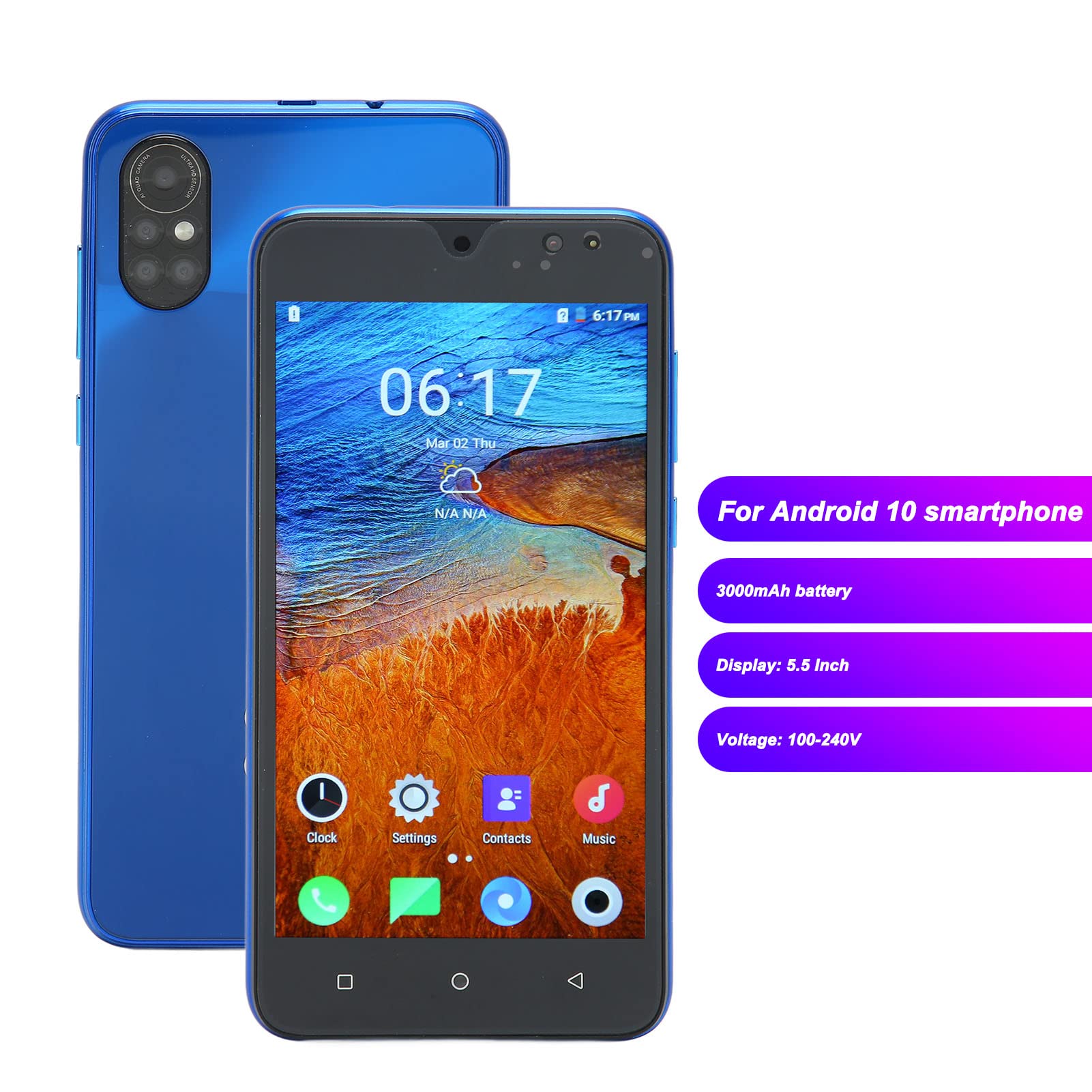 ANGGREK Nowa8 Pro 5.5 Inch Smartphone Android 10 4GB RAM 32GB ROM 16MP Rear 8MP Front Camera 100β240V (Blue)