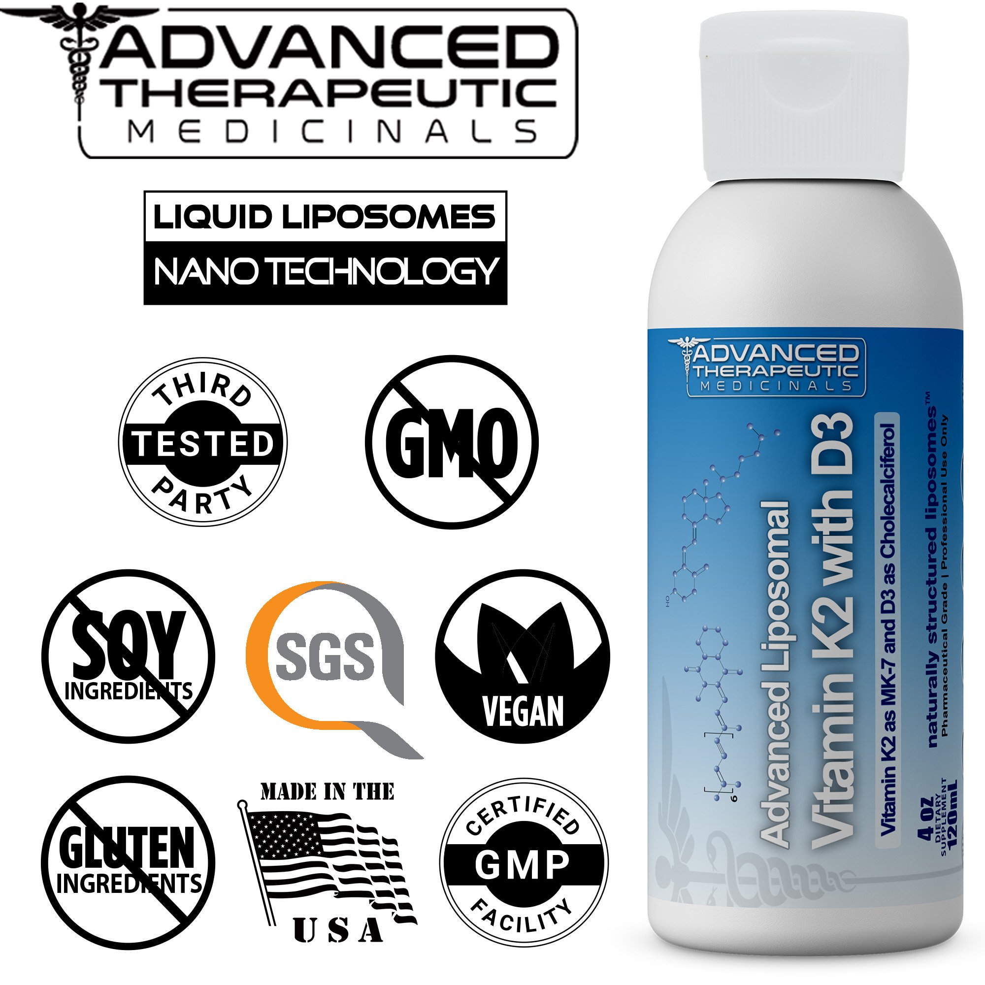 Advanced Liposomal Vitamin D3 K2 - Pharmaceutical Grade Liposome Liquid Vitamin D with Vitamin K2 as MK7 - 4 oz. of No Soy, Non GMO, Vegan K2 D3