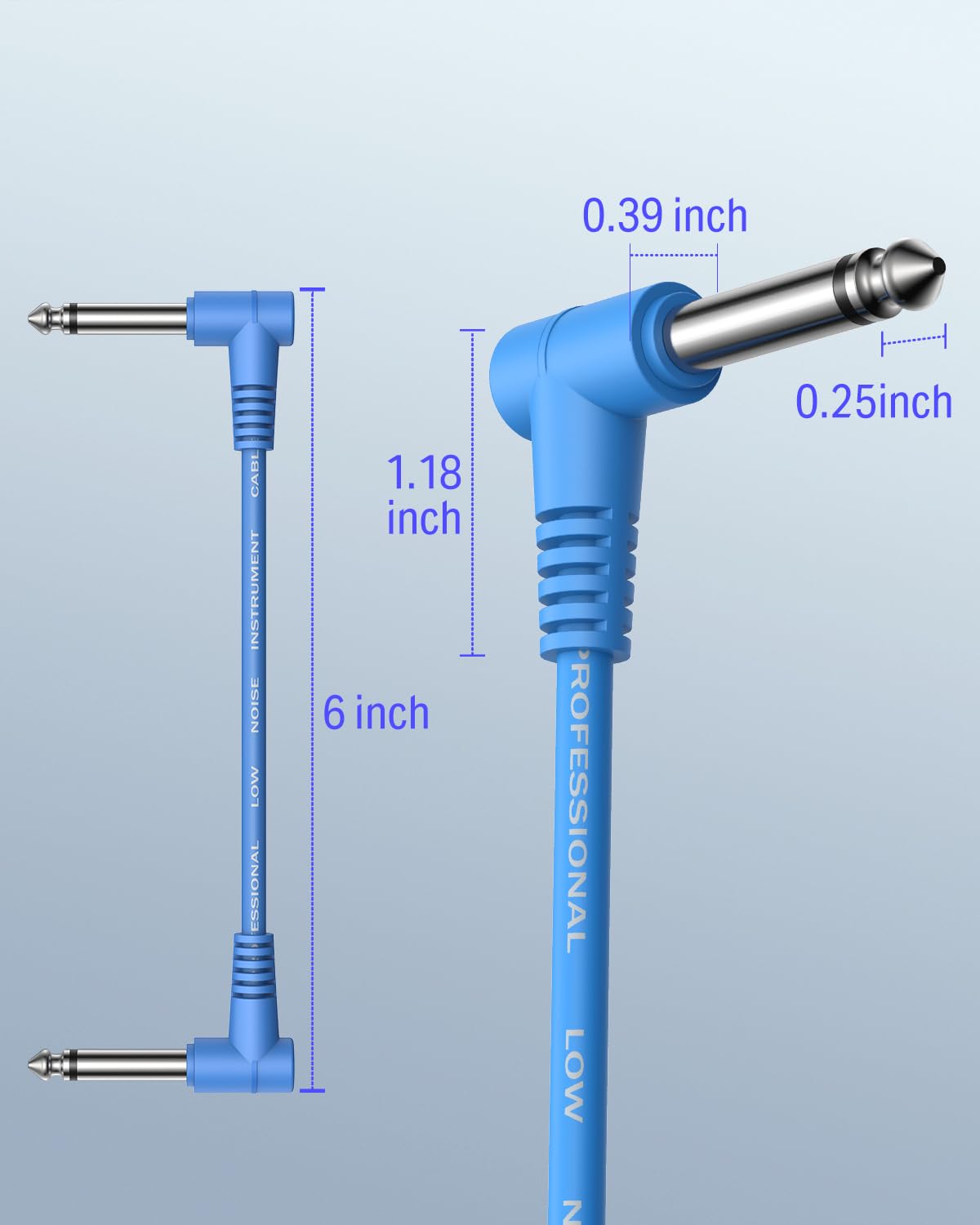 Donner 6 Inch Guitar Patch Colored Cable 6-Pack, TS 1/4" Right Angle to TS 1/4" Right Angle