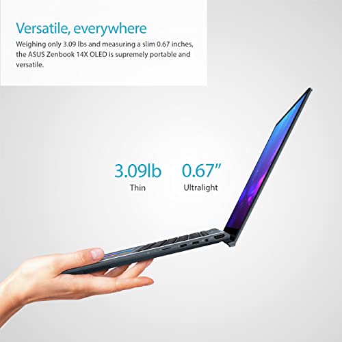 ASUS ZenBook 14X OLED Laptop, 14” WQXGA+ 16:10 Touch Display, Intel Core i7-1165G7 CPU, NVIDIA GeForce MX450, 16GB RAM, 512GB SSD, Windows 11 Pro, Pine Grey, UX5400EG-XB73T