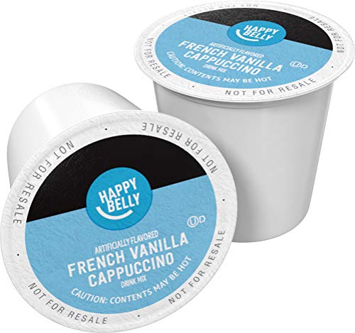 Amazon Brand - Happy Belly Cappuccino Coffee Pods, Light Roast, Compatible with K-Cup Brewers, French Vanilla Flavored, 24 Count