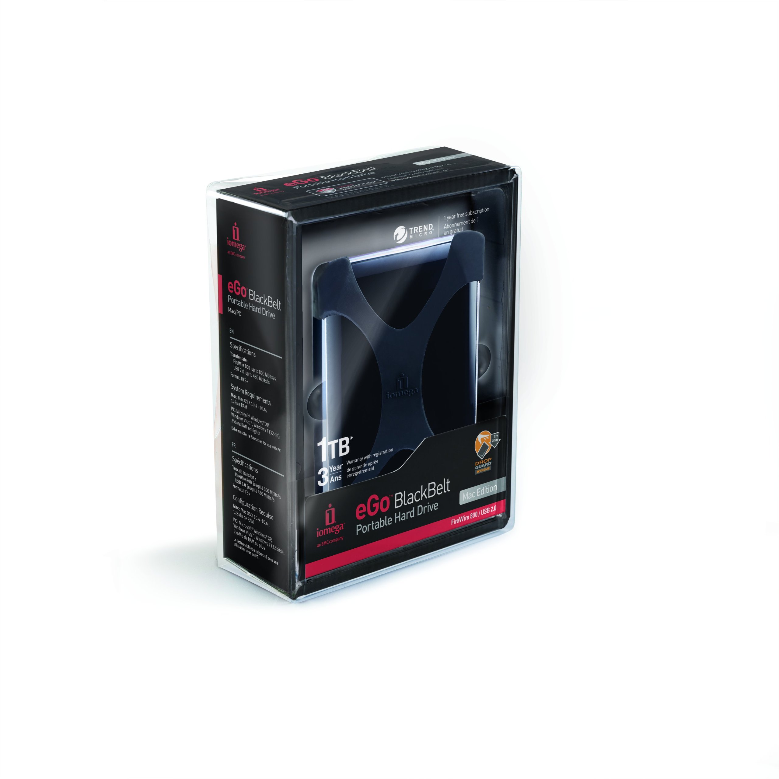Iomega eGo Blackbelt Mac Edition 1 TB FireWire 800/FireWire 800/USB 2.0 Portable External Hard Drive 35115 (Black)