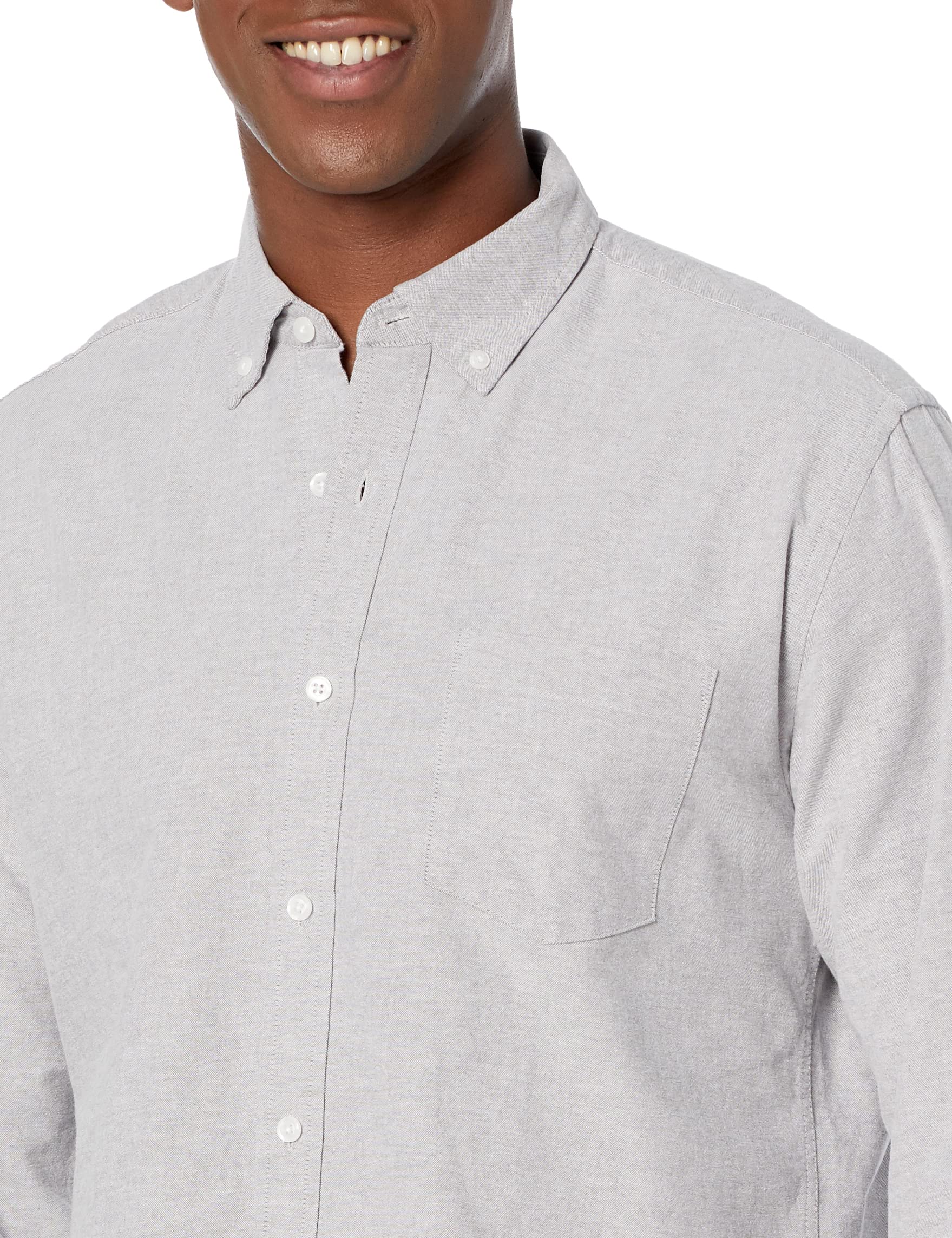 Amazon Essentials Men's Regular-Fit Long-Sleeve Pocket Oxford Shirt, Grey White Windowpane, X-Large