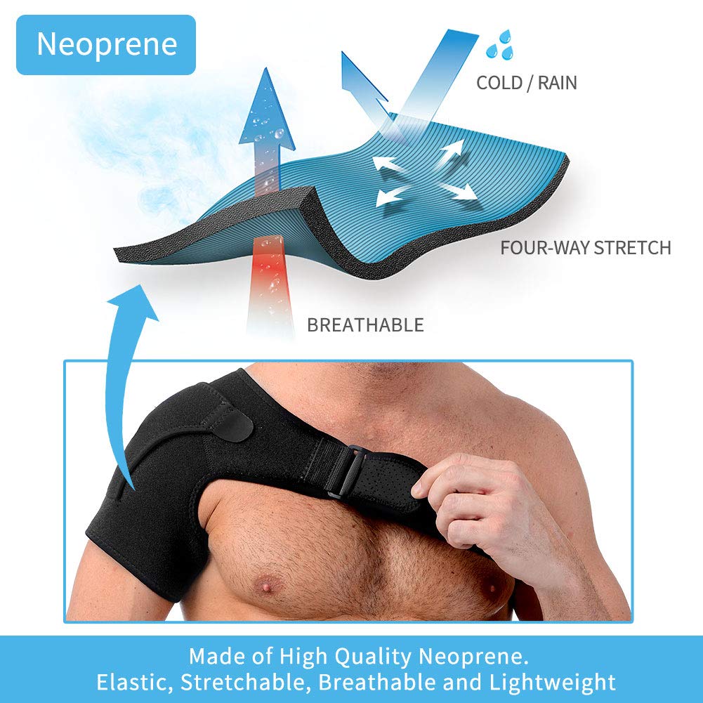 Anoopsyche Adjustable Shoulder Brace for Right and Left, Neoprene Rotator Cuff Support Compatible with Hot/Cold Pad, Dislocated AC Joint, Frozen Shoulder, Sprain, Soreness, Tendinitis