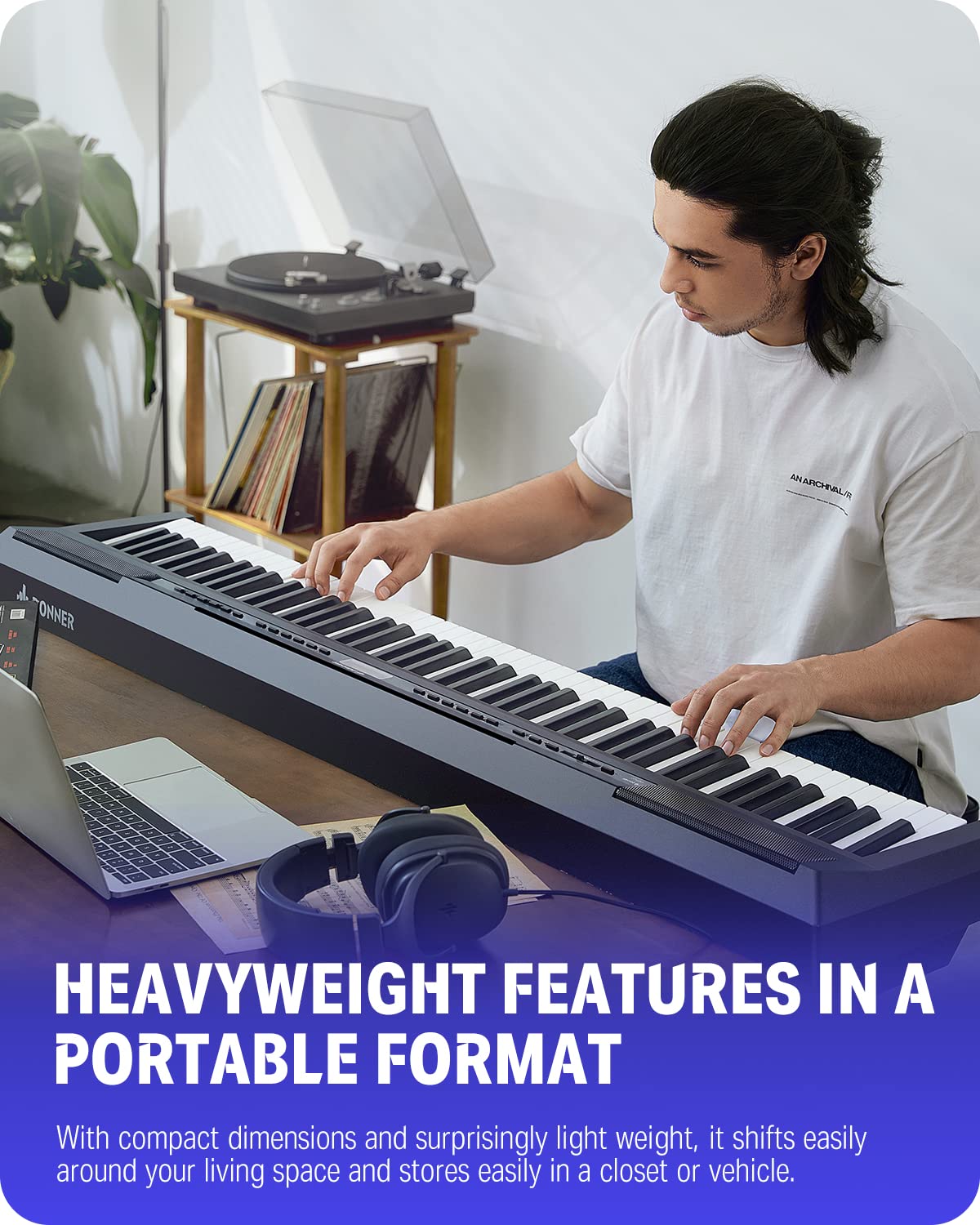 Donner DEP-20 Beginner Digital Piano 88 Key Full Size Weighted Keyboard, Portable Electric Piano with Sustain Pedal, Power Supply