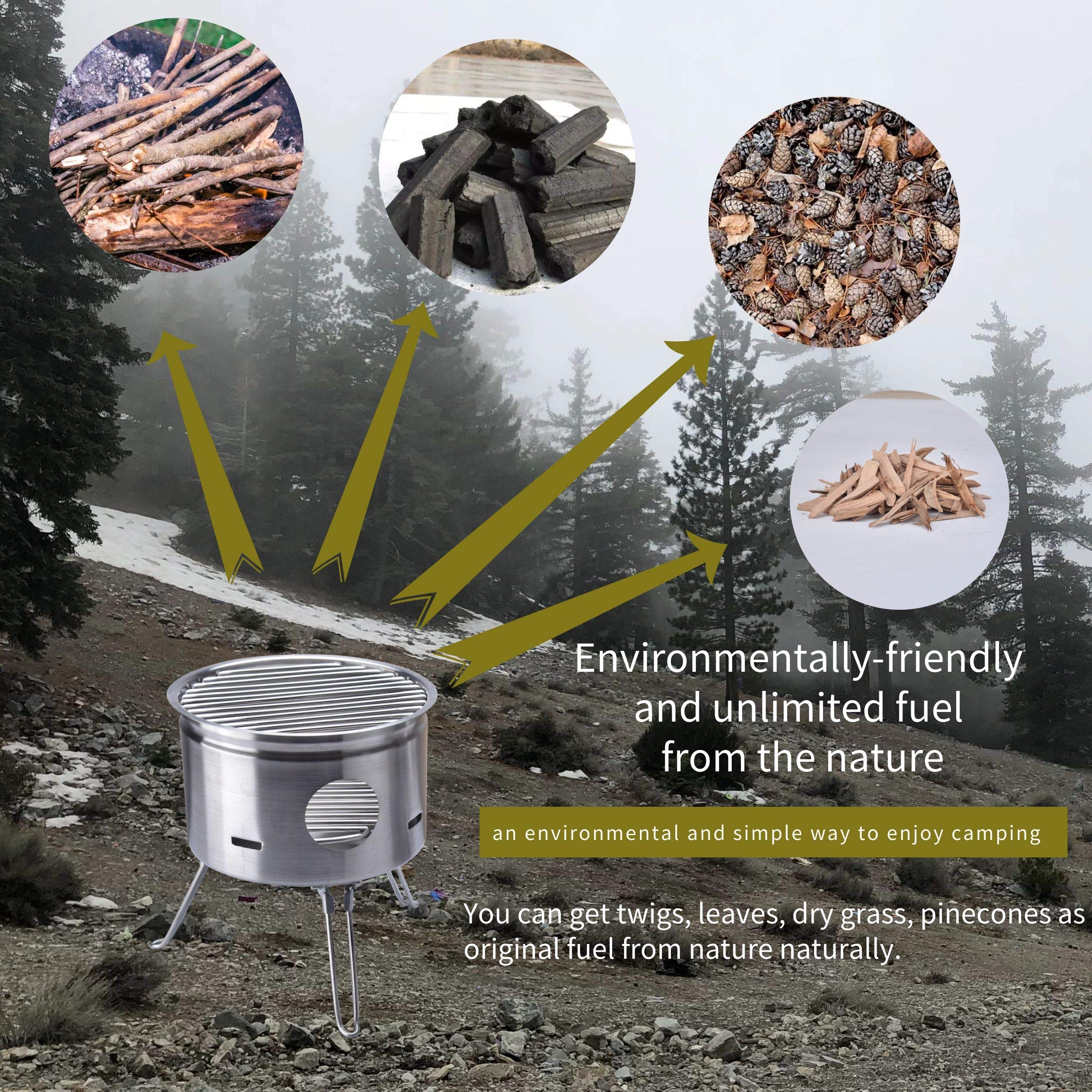 ARC USA BQ2026, Easy Carry Stainless Steel Camping Stove Backing Stove Portable Wood Burning Stoves for Picnic BBQ Camp Hiking with Grid
