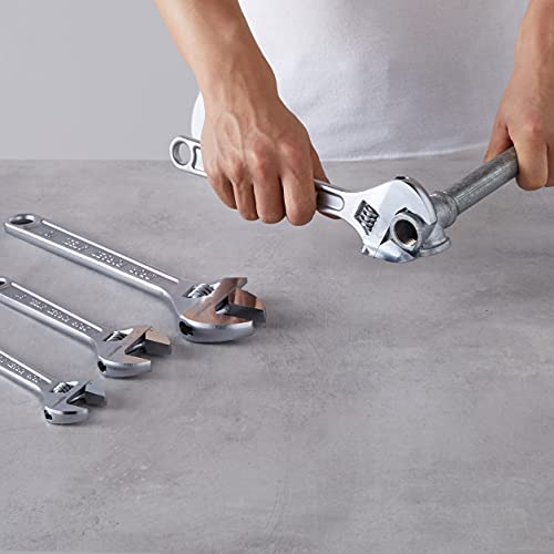 Amazon Basics 4-Piece Chrome-Plated Adjustable Wrench with Inch/Metric Scale, Includes: 6-Inch (152mm), 8-Inch (203mm), 10-Inch (254mm), 12-Inch (305mm)
