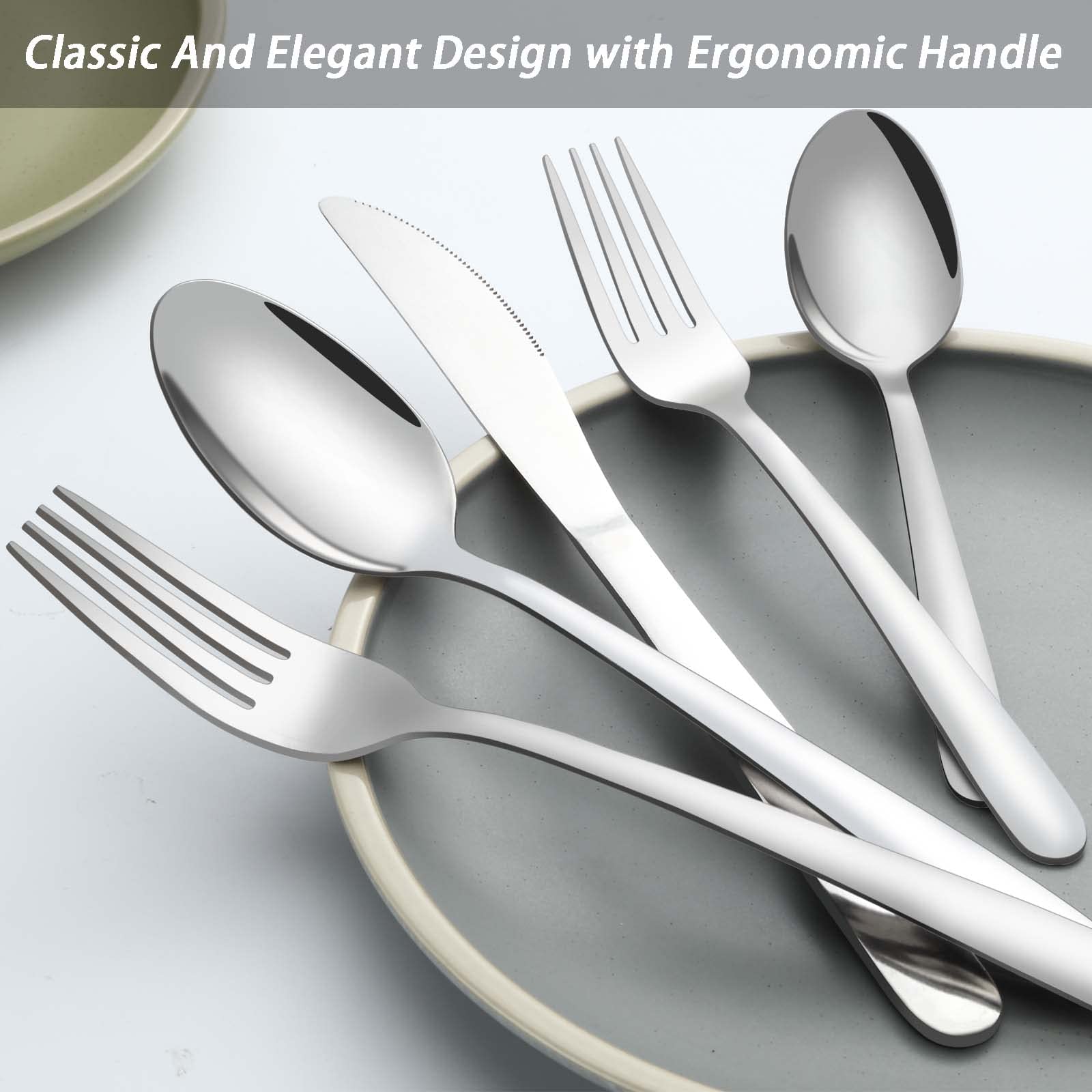 APEO 40 Piece Stainless Steel Silverware Set for 8, Premium Polished Flatware Sets, Forks Spoons and Knives Set, Food-Grade Cutlery Set for Home Kitchen Restaurant Hotel, Dishwasher Safe Utensils Set