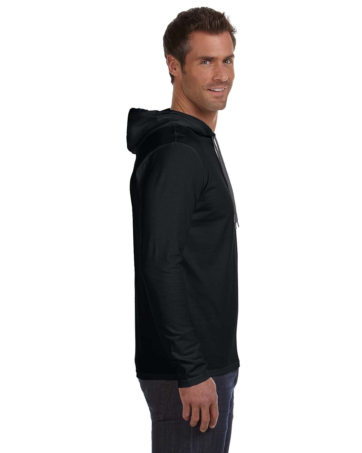 Anvil Lightweight Long-Sleeve Hooded T-Shirt (987AN)- BLACK/DARK GREY,XL