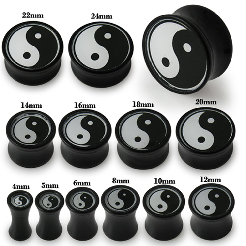 AtoZ Piercing 6 Gauge - 4MM Yin Yang on Transparent Background Black UV Acrylic Double Flared Ear Plug - Sold by Piece
