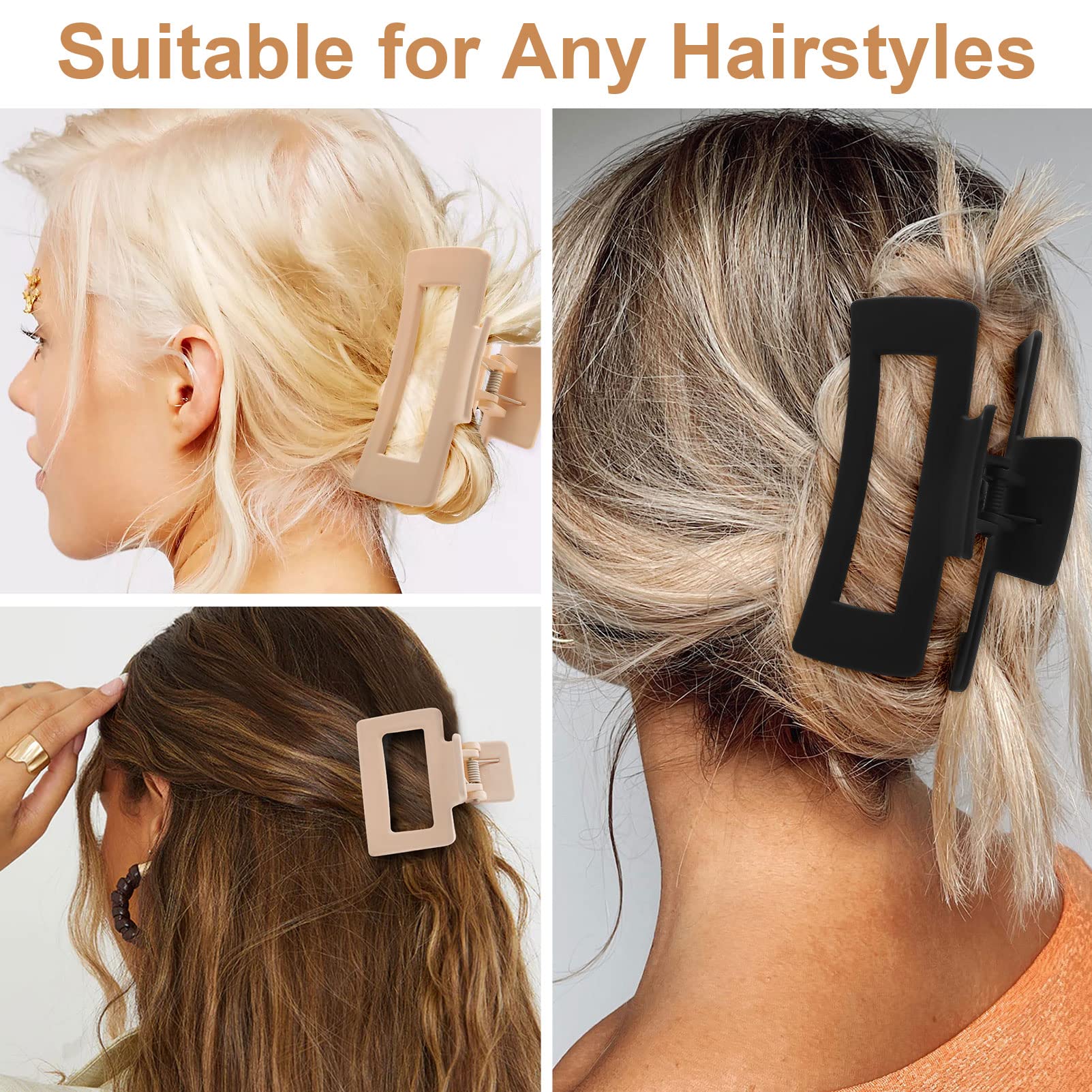 Auseibeely 10 Pack Hair Clip Claws Acrylic & Plastic Clips for Women Girls, Large & Small Rectangle Matte Clips, Hair Accessories for Thick Thin Hair, 10 PCS/Set