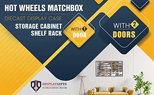 DisplayGifts 1/64 Scale Toy Cars Hot Die-cast Wheels Matchbox Display Case Storage Cabinet Shelf Rack for 56 Slots - 2 Doors, 23.5 X 15 X 2 inches