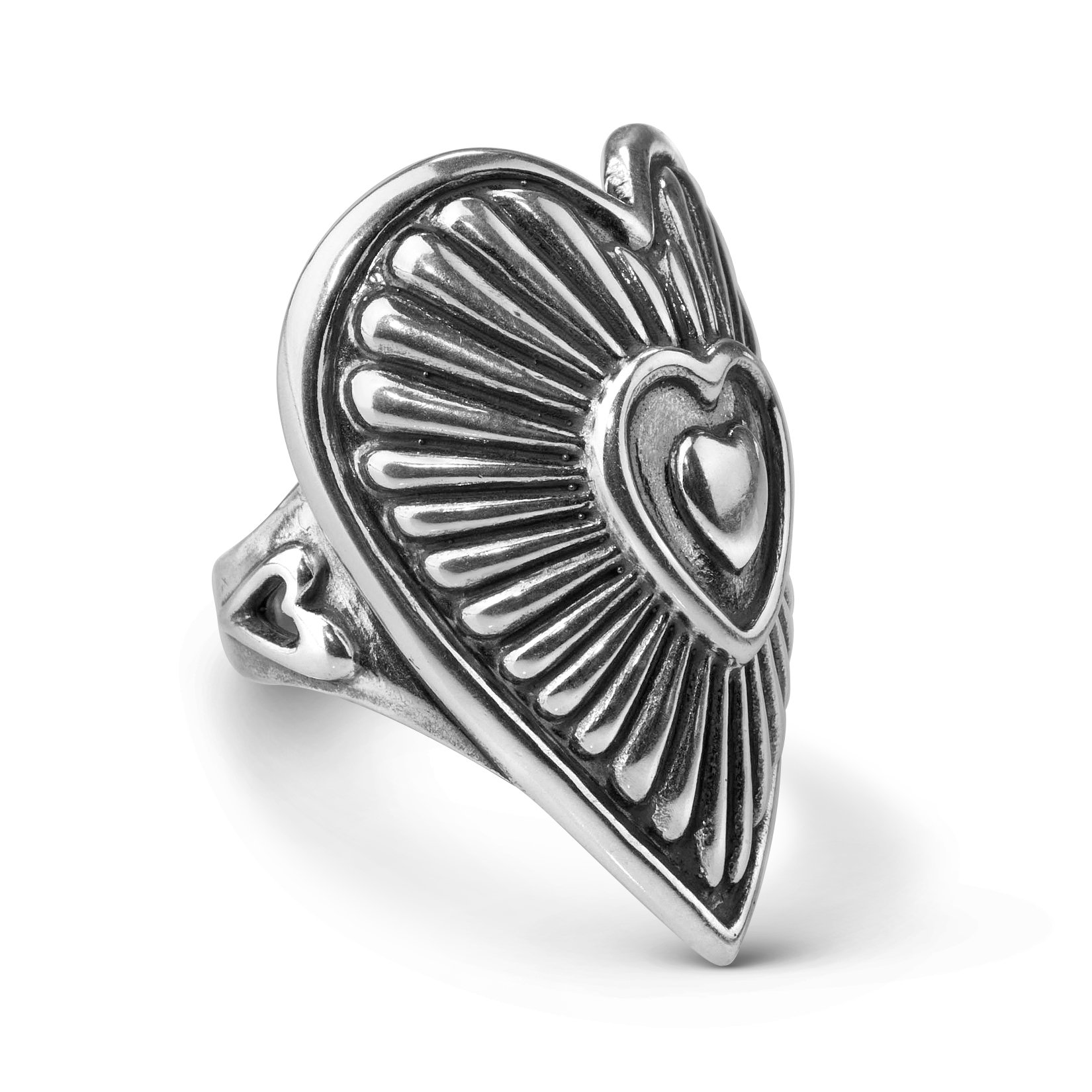 American West Sterling Silver Women's Statement Ring Heart & Sunburst Design Size 5