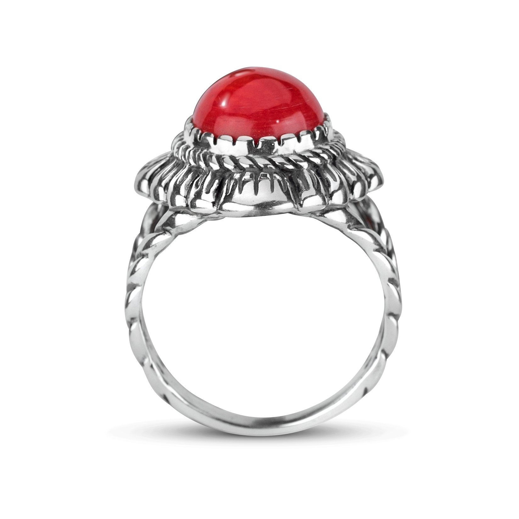 American West Sterling Silver Red Coral Gemstone Bold Ring Sizes 6