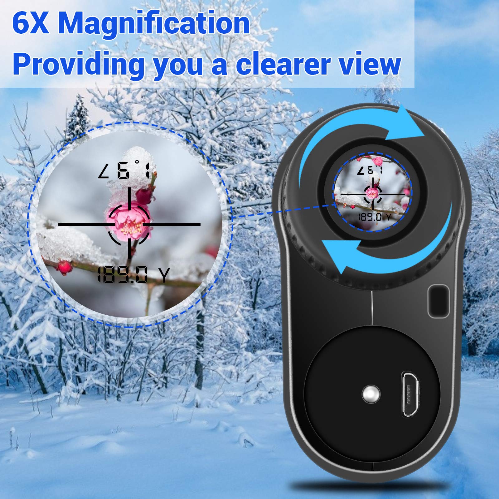 AIRSSON Golf Rangefinder Laser Rechargeable: 650 Yards Range Finder with Slope, 6X Magnification Range Pinseeker Distance Rangefinder for Hunting & Golfing