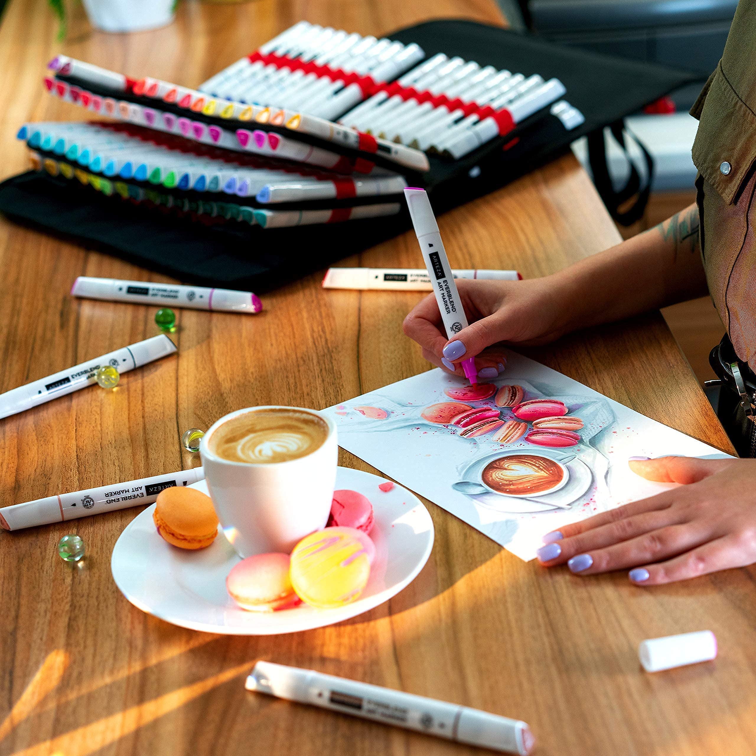 ARTEZA Alcohol Based Sketch Markers and Coloring Book Bundle for Artists & Beginners