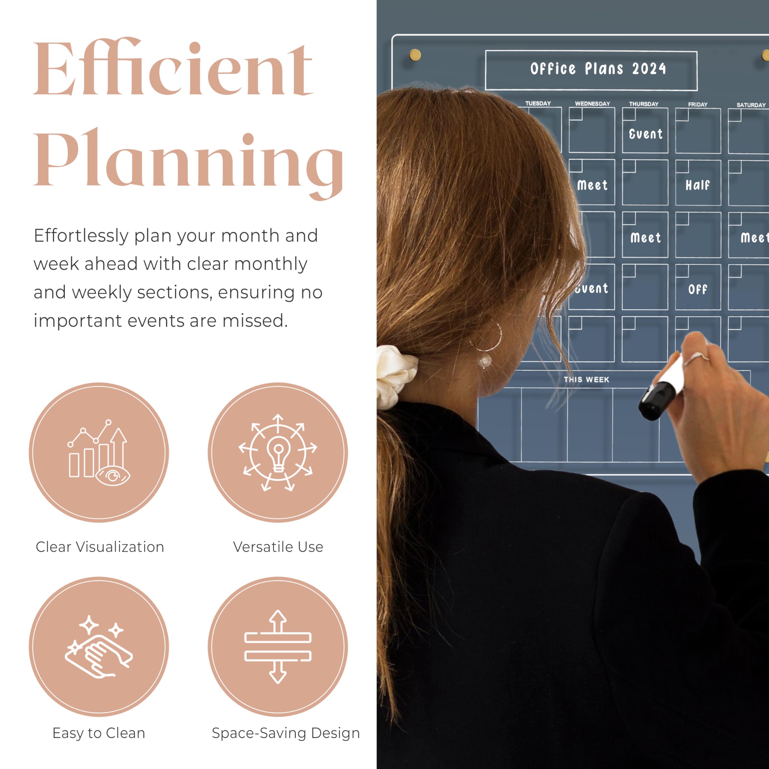 AJA House Acrylic Magnetic Fridge Calendar - Clear Refrigerator Dry Erase Board Calendar | Magnetic Monthly Grid And Weekly Planner Section | 15โโx17โโ Vertical Fridge Calendar | Gold Magnets