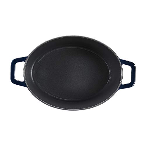 Amazon Basics Enameled Cast Iron Oval Dutch Oven, 6-Quart, Deep Blue