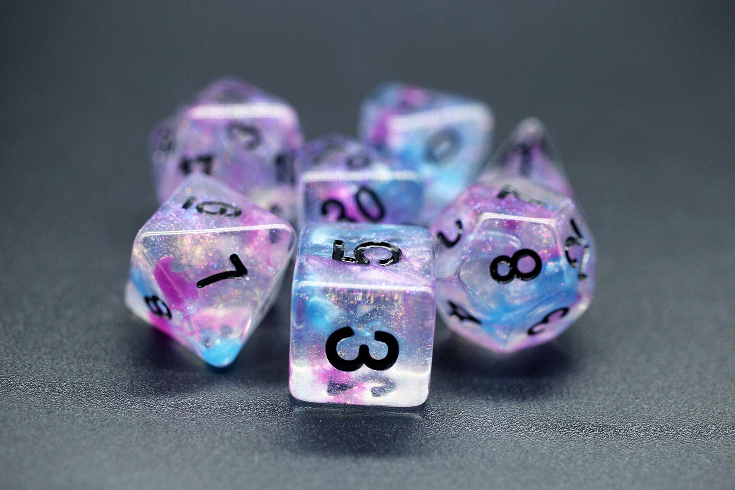 Dice DND Polyhedral Game Dice Set RPG Dice Fit Dungeons and Dragons D&D Pathfinder MTG Role Playing Game Dice Lake Blue & Rose Gemstone Dice with Dice Bag