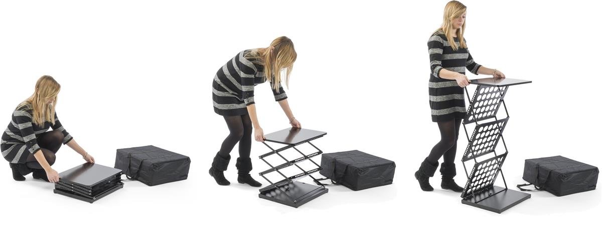 Displays2go Collapsible Magazine Holder, Multiple Pocket, Steel, MDF – Black (6LPBKTBK)