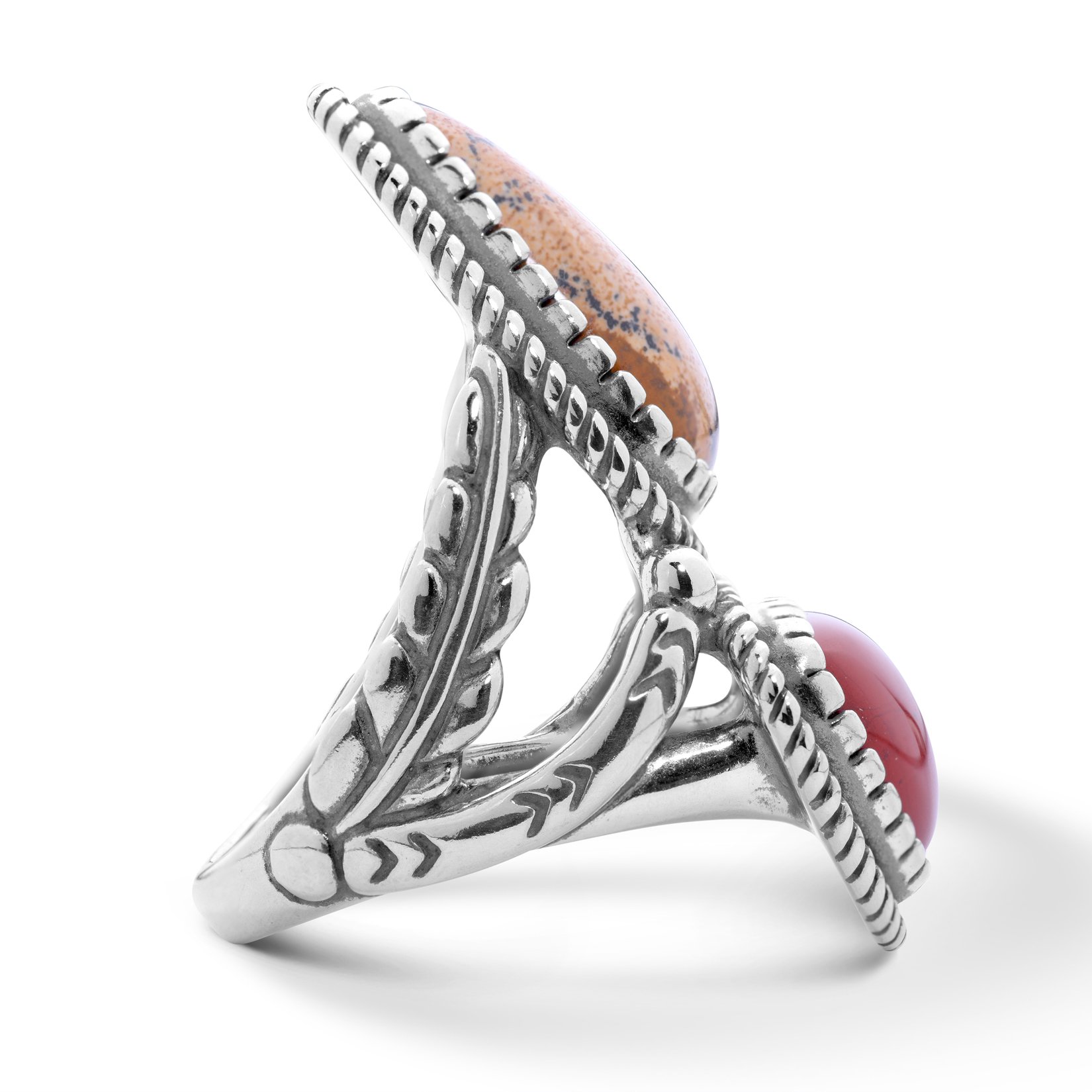 American West Sterling Silver, Picture Jasper, Red Jasper Gemstone Leaf Ring Size 7