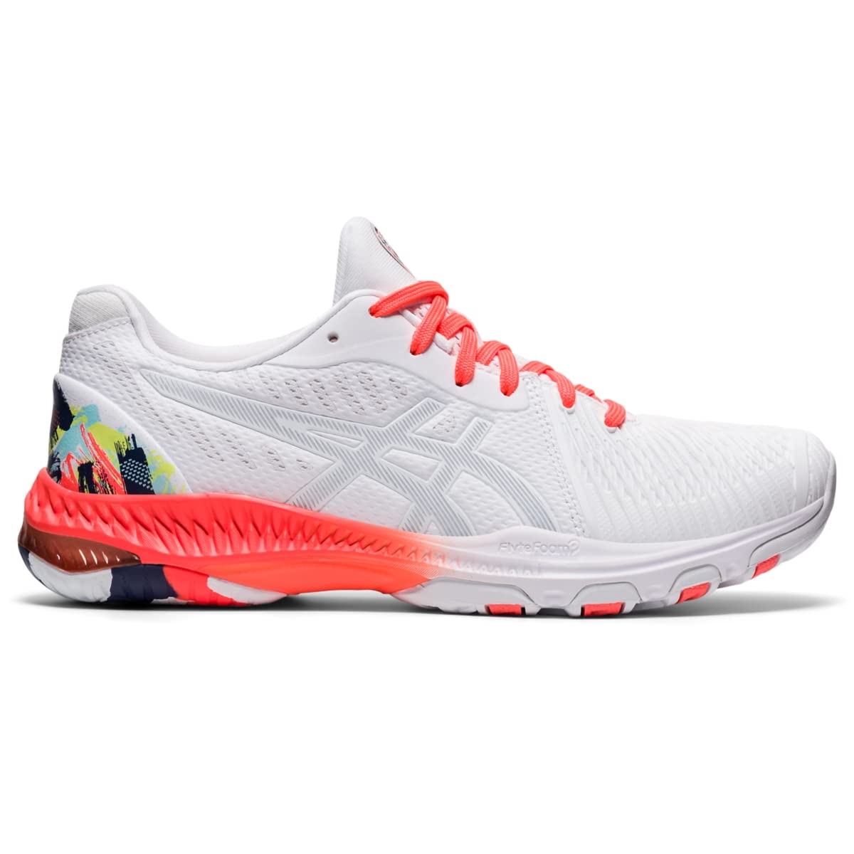 ASICS Women's Netburner Ballistic FlyteFoam 2 Volleyball Shoes, 6.5, White/Sunrise RED