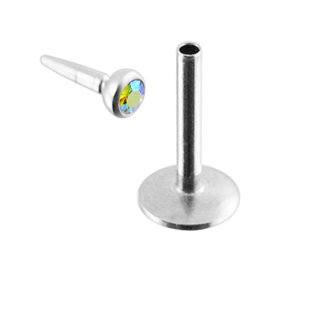 AtoZ Piercing Rainbow Crystal Stone Push-Fit Ball with 16 Gauge - 6MM(1/4") Length Surgical Steel Labret Tragus Bars