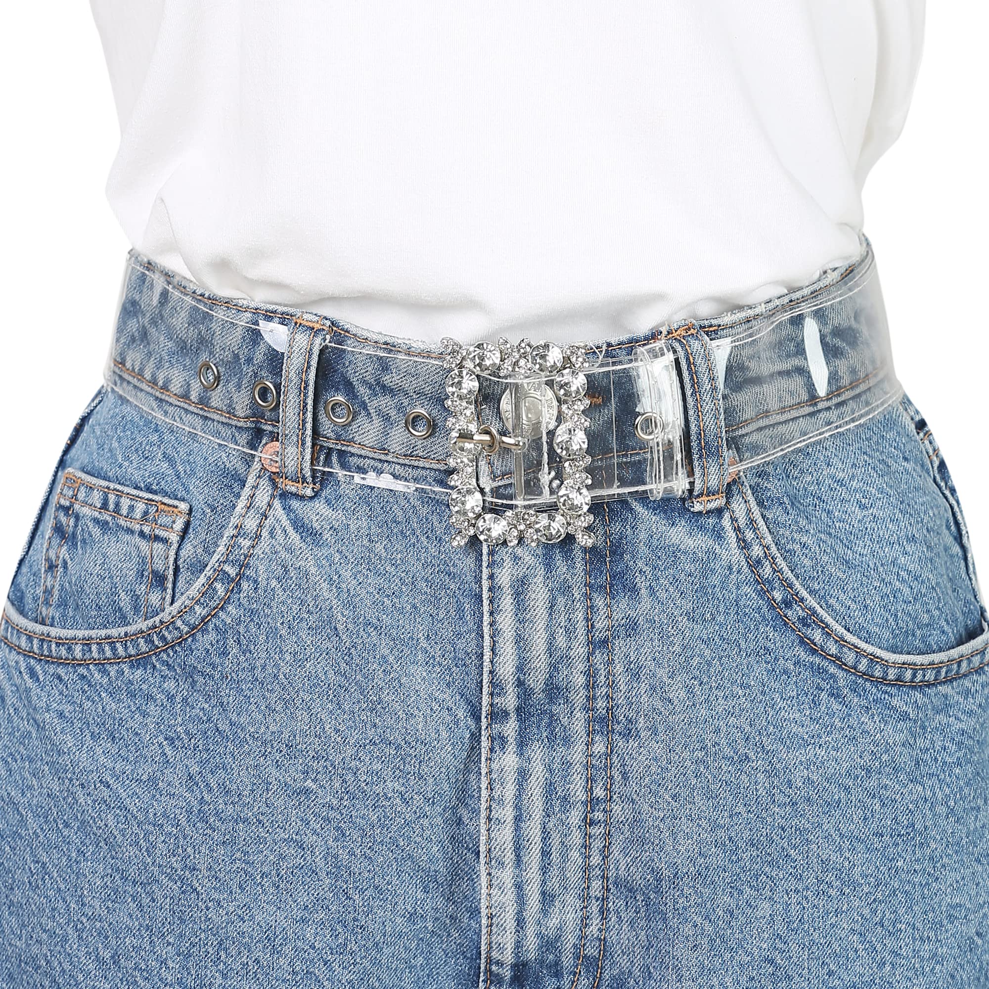 Allegra K Ladies Grommet Clear Waist Belts for Jeans Transparent Belts Pin Buckle 66-79cm/25.98-31.10" Clear