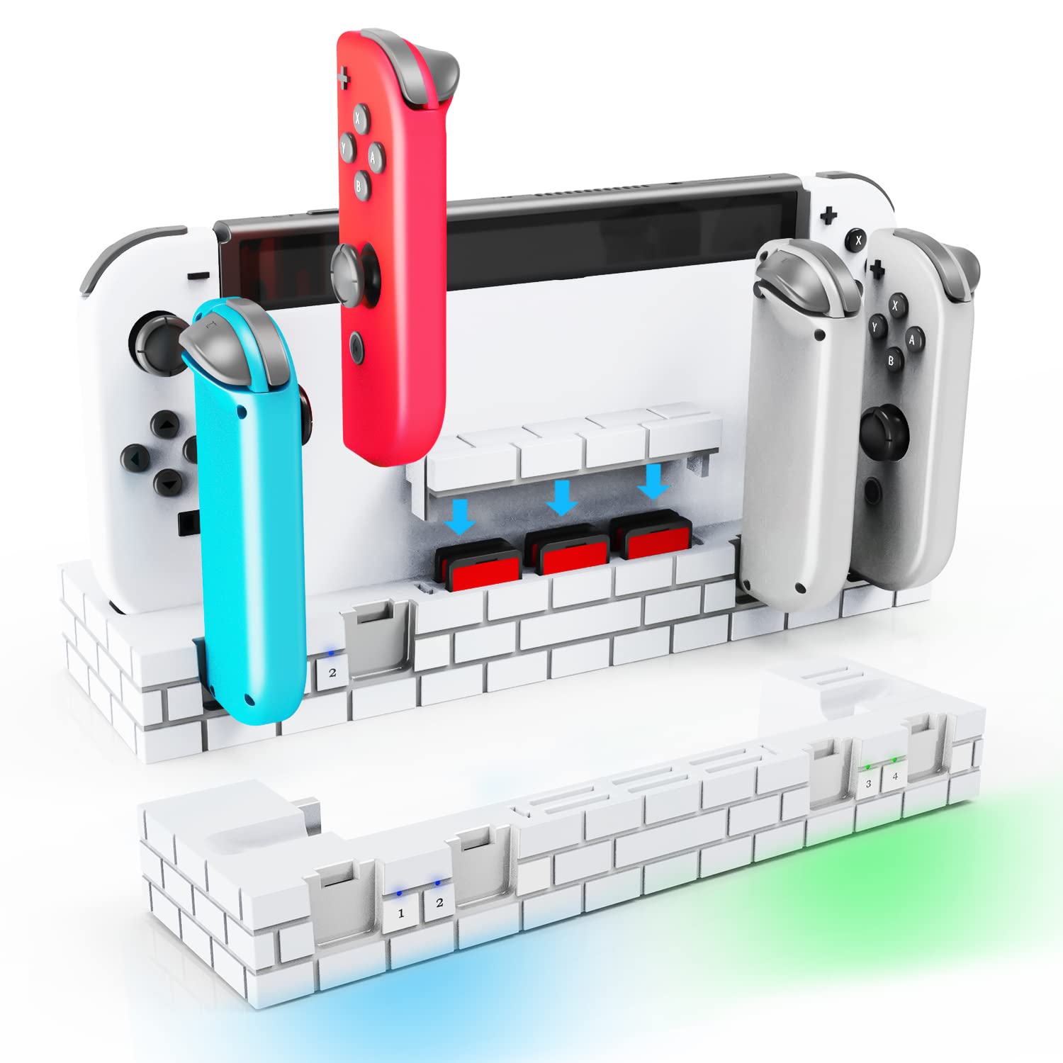 IQIKU Joy Con Charging Dock for Switch/Switch OLED, JoyCon Charger, Switch Controller Charger Available to Charge 1-6pcs Joycons&Holder of 8 Game Cards