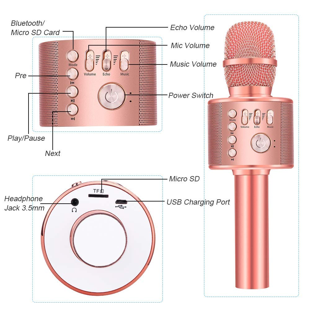Ankuka Bluetooth Karaoke Microphone, Handheld Wireless Singing Karaoke Machine, Portable Mic Player Gifts for Christmas Birthday Home Party (Rose Gold Plus)