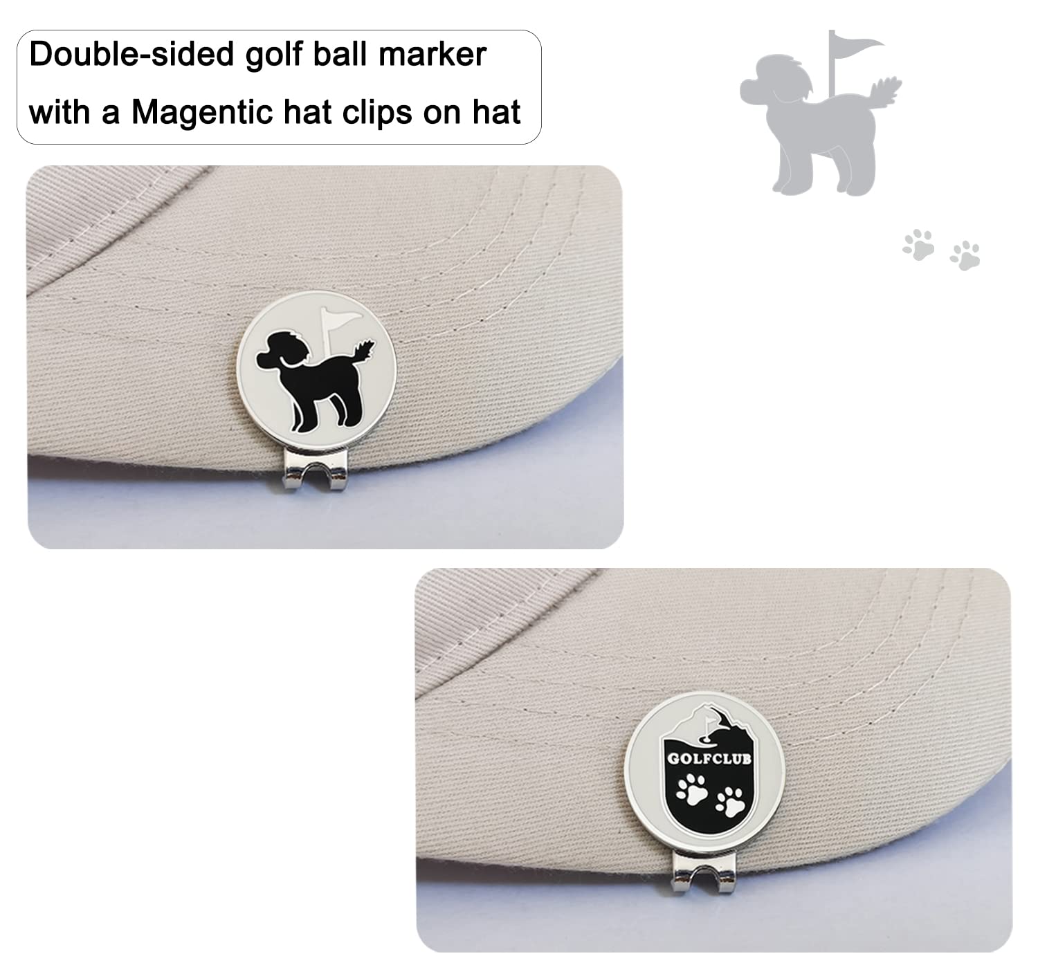 Adhere Golf Ball Markers Unique Double Side Enamel Logo with A Magnetic Hat Clips,a Good Gift for Dog Lover golfter (Cute Poodle White)