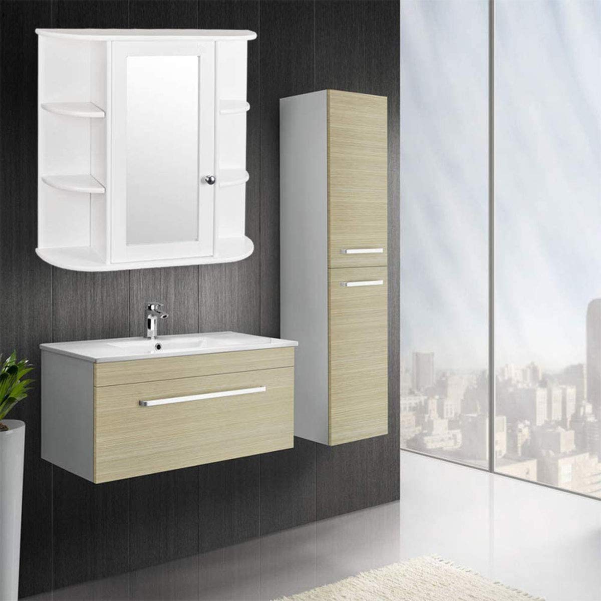 Bathroom Wall Mounted Cabinet Indoor Kitchen Medicine Cabinet Shelves Organizer with Single Door Mirror Height Adjustable Bathroom Cabinet for Bathroom, Vestibule, Bedroom