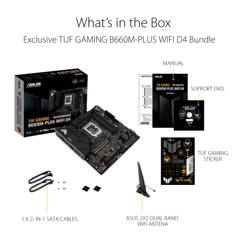 ASUS TUF B660M-PLUS WiFi D4 LGA 1700(Intel 12th Gen) mATX Gaming Motherboard (PCIe 5.0,DDR4,2xPCIe 4.0 M.2 Slots,WiFi 6,2.5 Gb LAN,Front USB 3.2 Gen 1 Type-C,Two-Way AI Noise Cancelation)