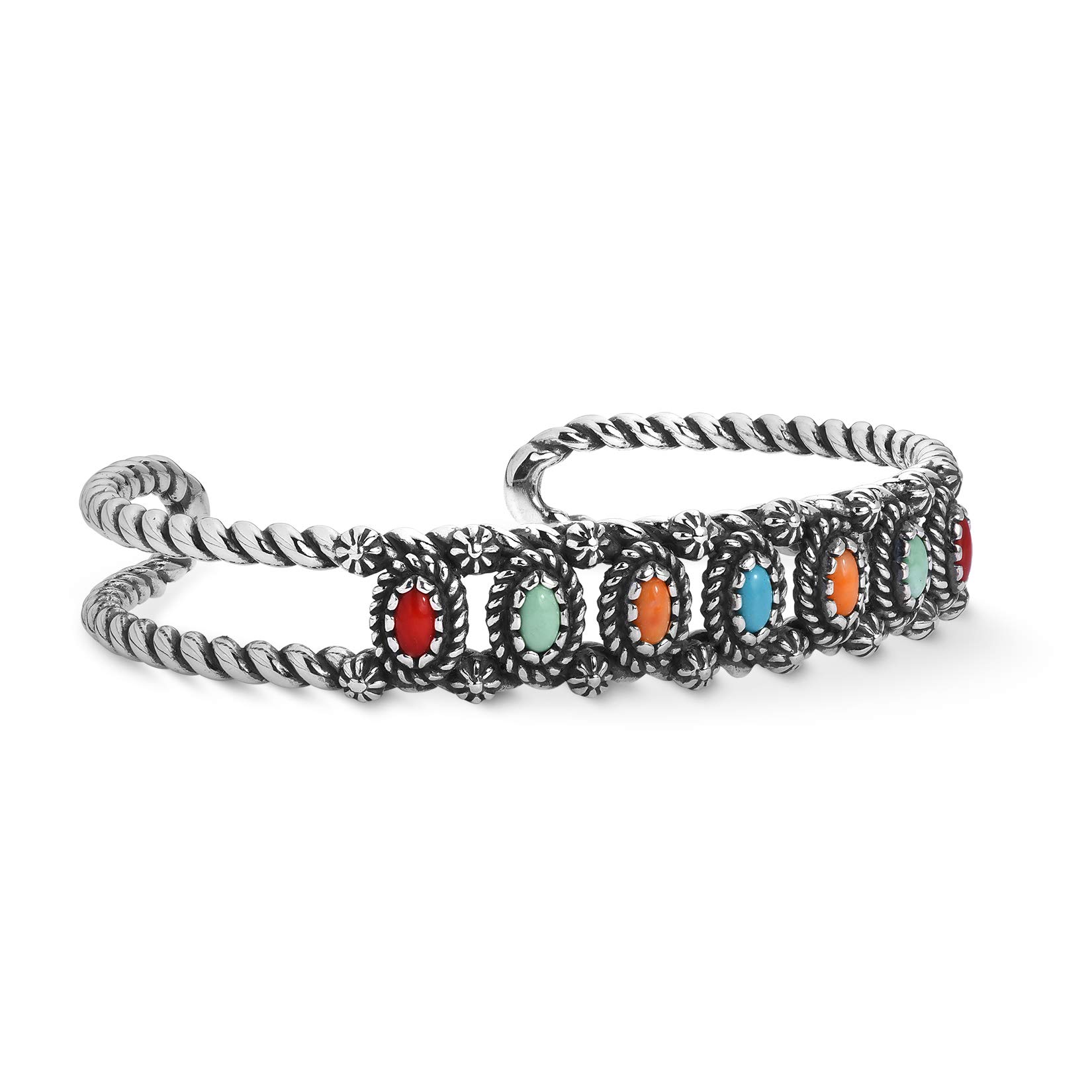 American West Sterling Silver Multicolor Gemstone Rope Cuff Bracelet Size Small