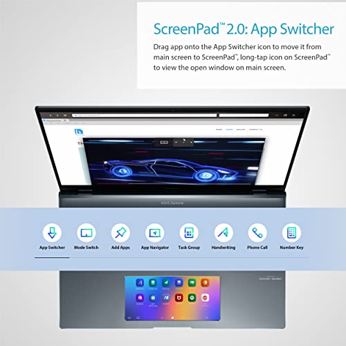 ASUS ZenBook 14X OLED Laptop, 14” WQXGA+ 16:10 Touch Display, Intel Core i7-1165G7 CPU, NVIDIA GeForce MX450, 16GB RAM, 512GB SSD, Windows 11 Pro, Pine Grey, UX5400EG-XB73T