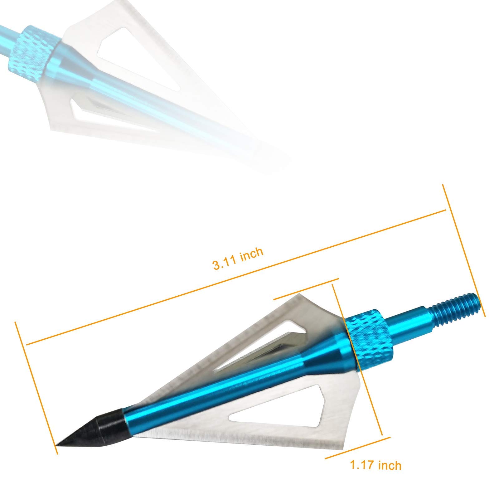 Archery Broadheads Hunting 3 Blade Archery Arrowhead 100 Gerling Threaded Spiral Head 12pcs (Blue)